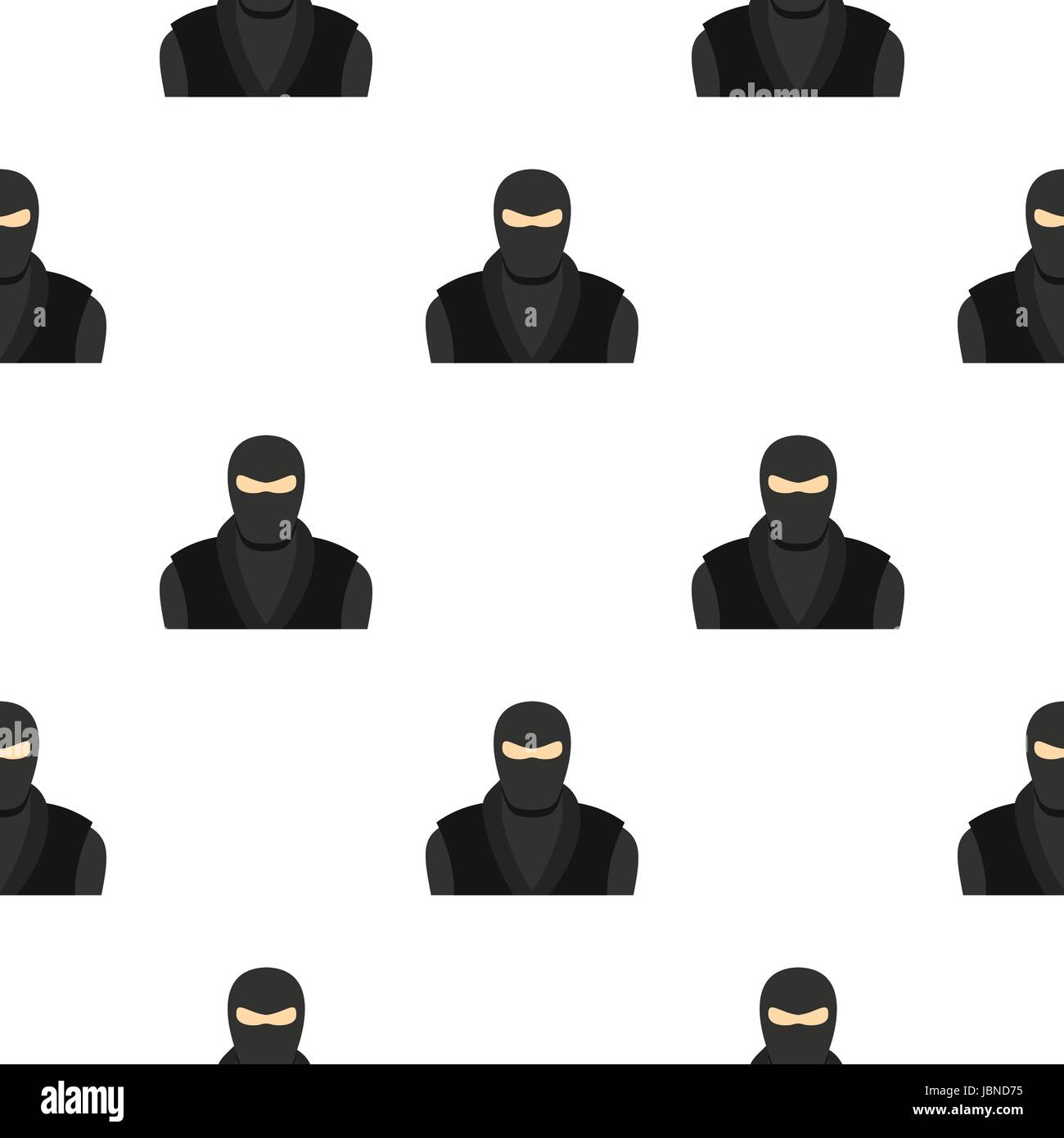 Ninja in black clothes and mask pattern seamless background in flat ...