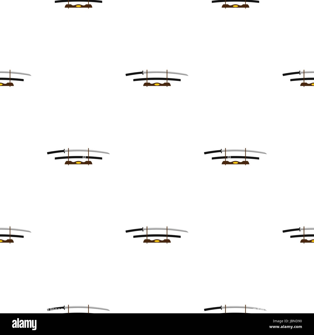 Katana on wooden stand pattern seamless background in flat style repeat ...