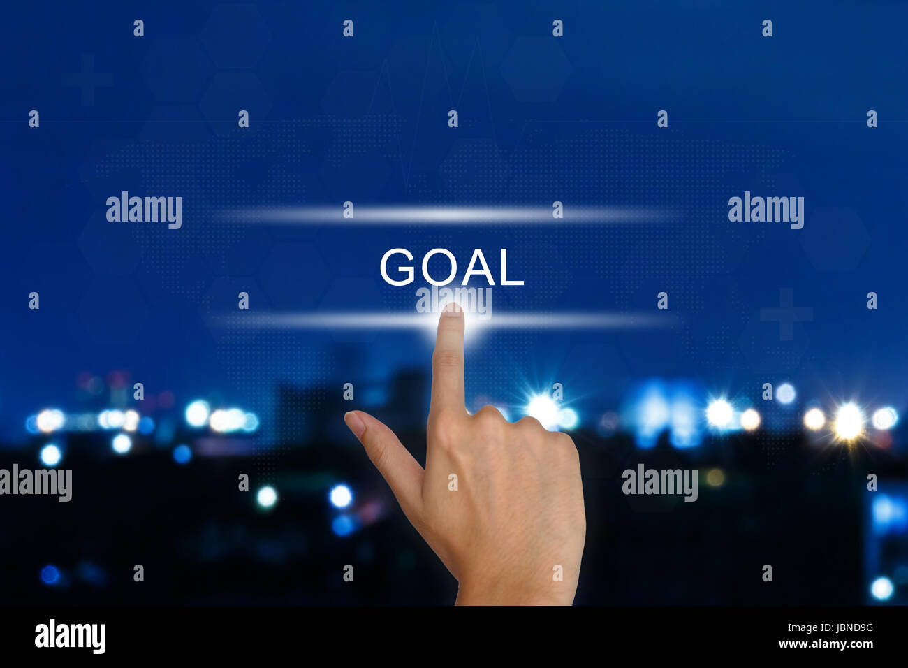 hand clicking goal button on a touch screen interface Stock Photo - Alamy
