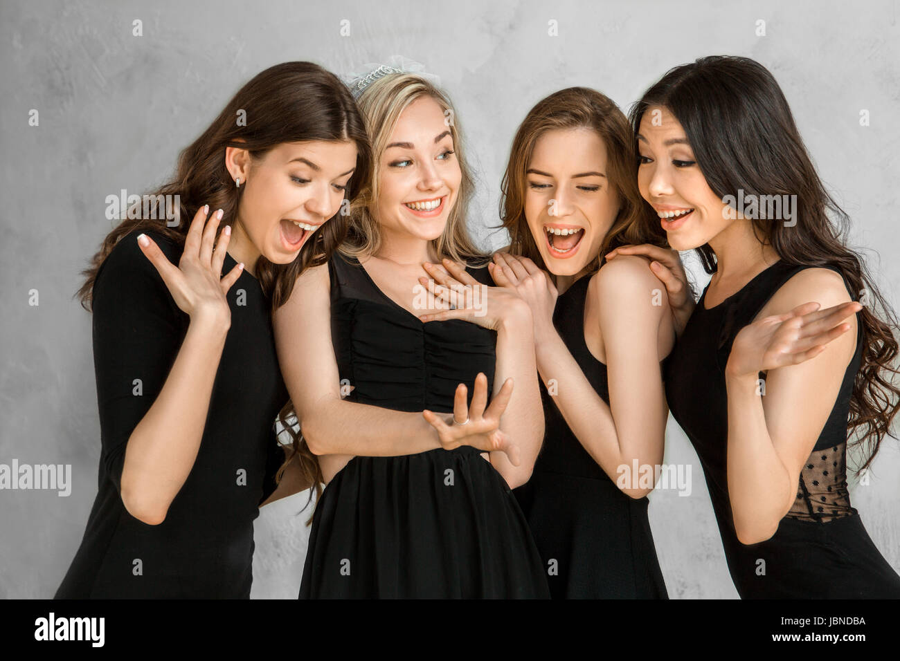 Young women together celebrating hen party isolated on white Stock ...