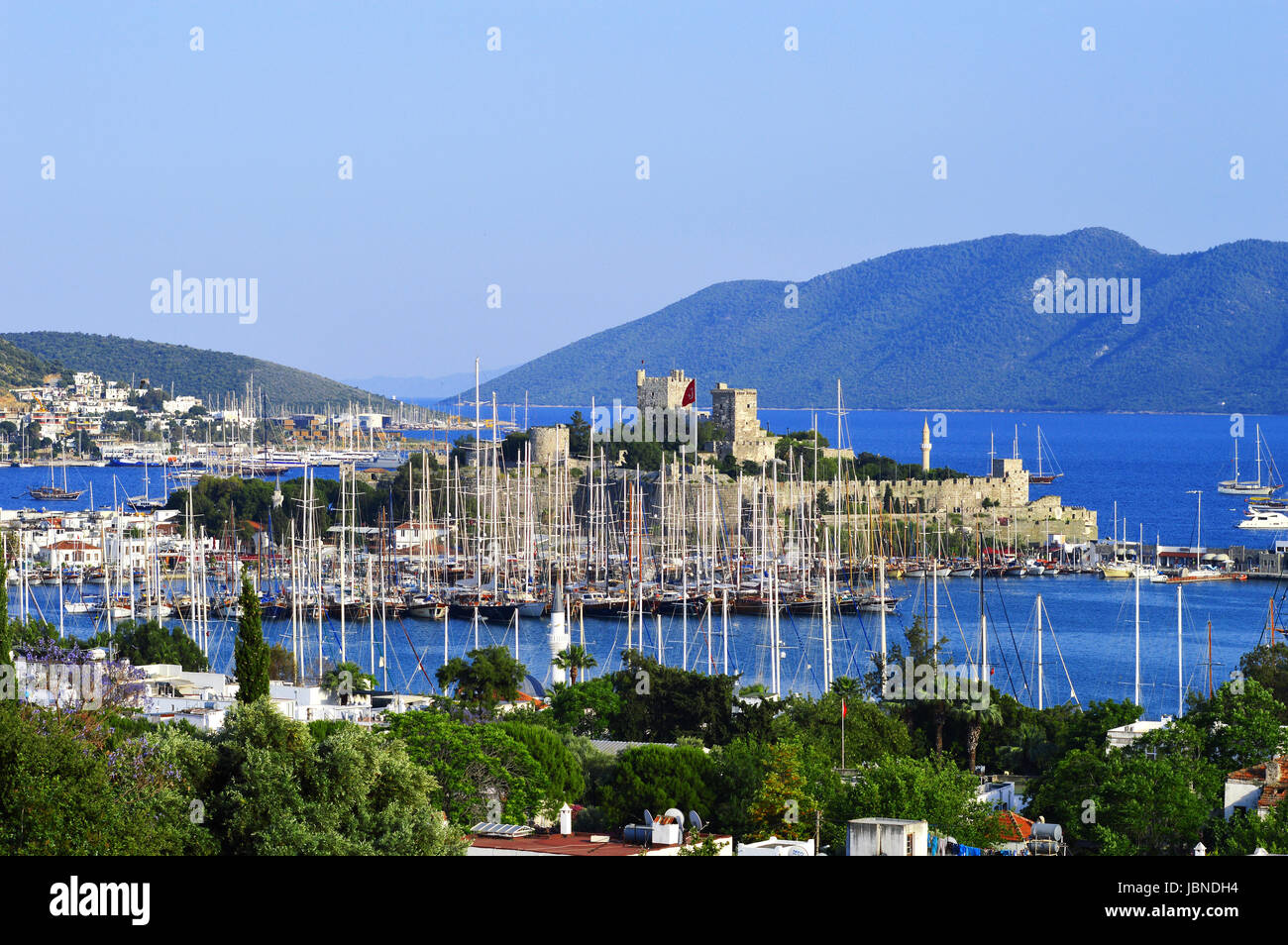 View of Bodrum harbor during hot summer day. Turkish Riviera Stock ...