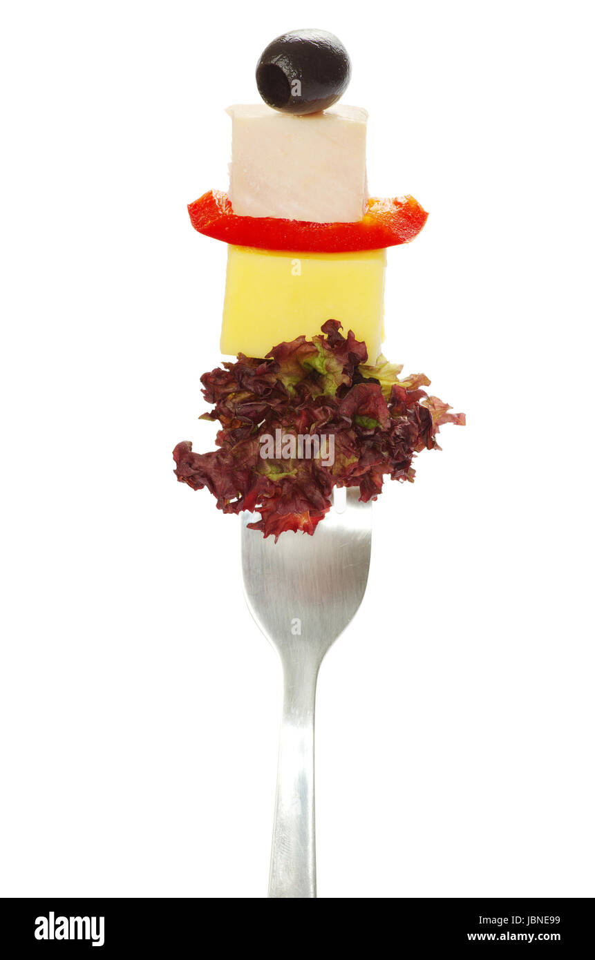 food on a fork isolated on white background Stock Photo - Alamy