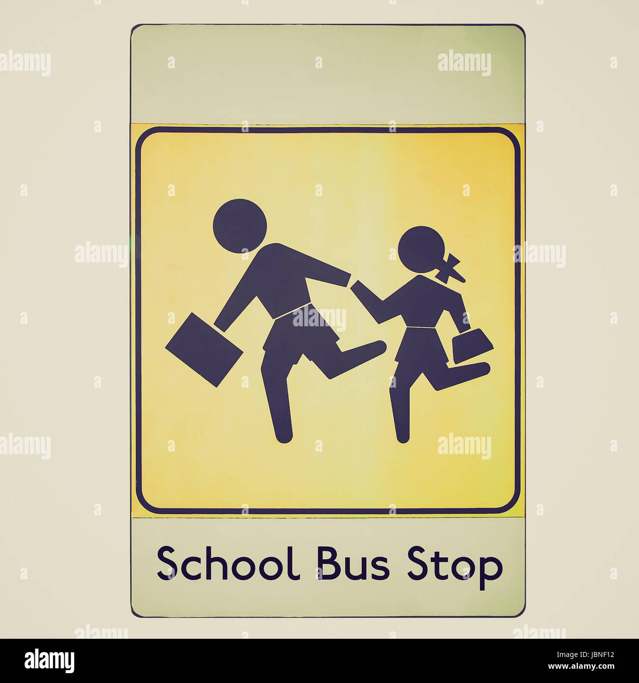 Vintage retro looking School bus stop sign - isolated over white ...