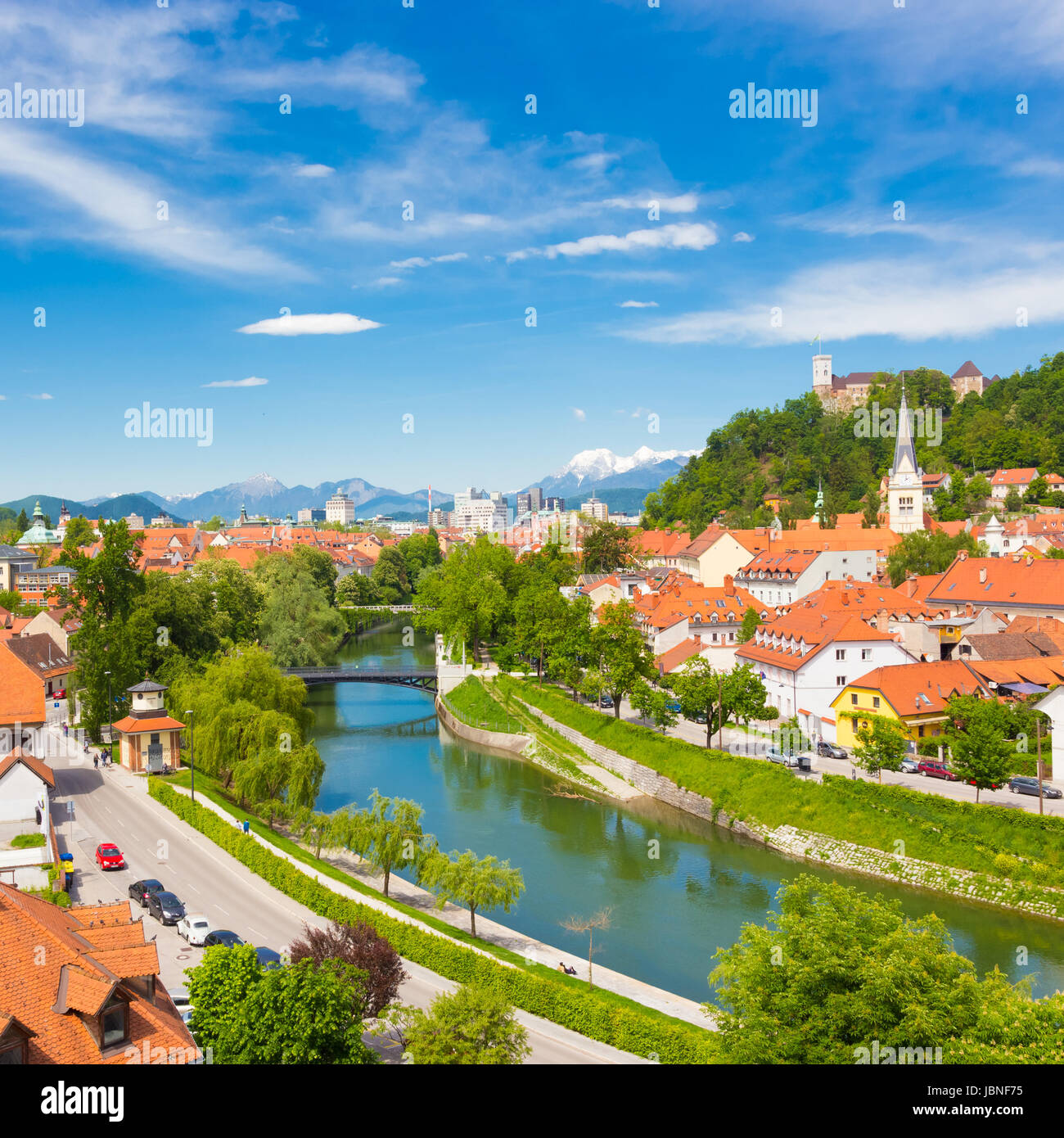 Cityscape of the Slovenian capital Ljubljana at sunset Stock Photo - Alamy