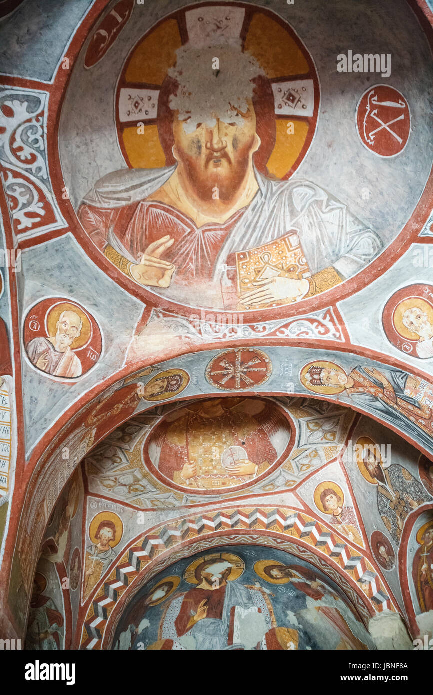 Colourful ceiling frescoes, religious wall paintings in interior of ...