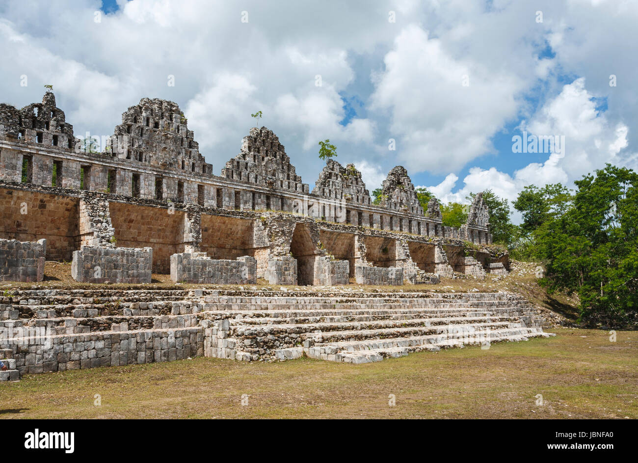 Mayan architecture: ruined wall in Uxmal, an ancient Maya city and ...