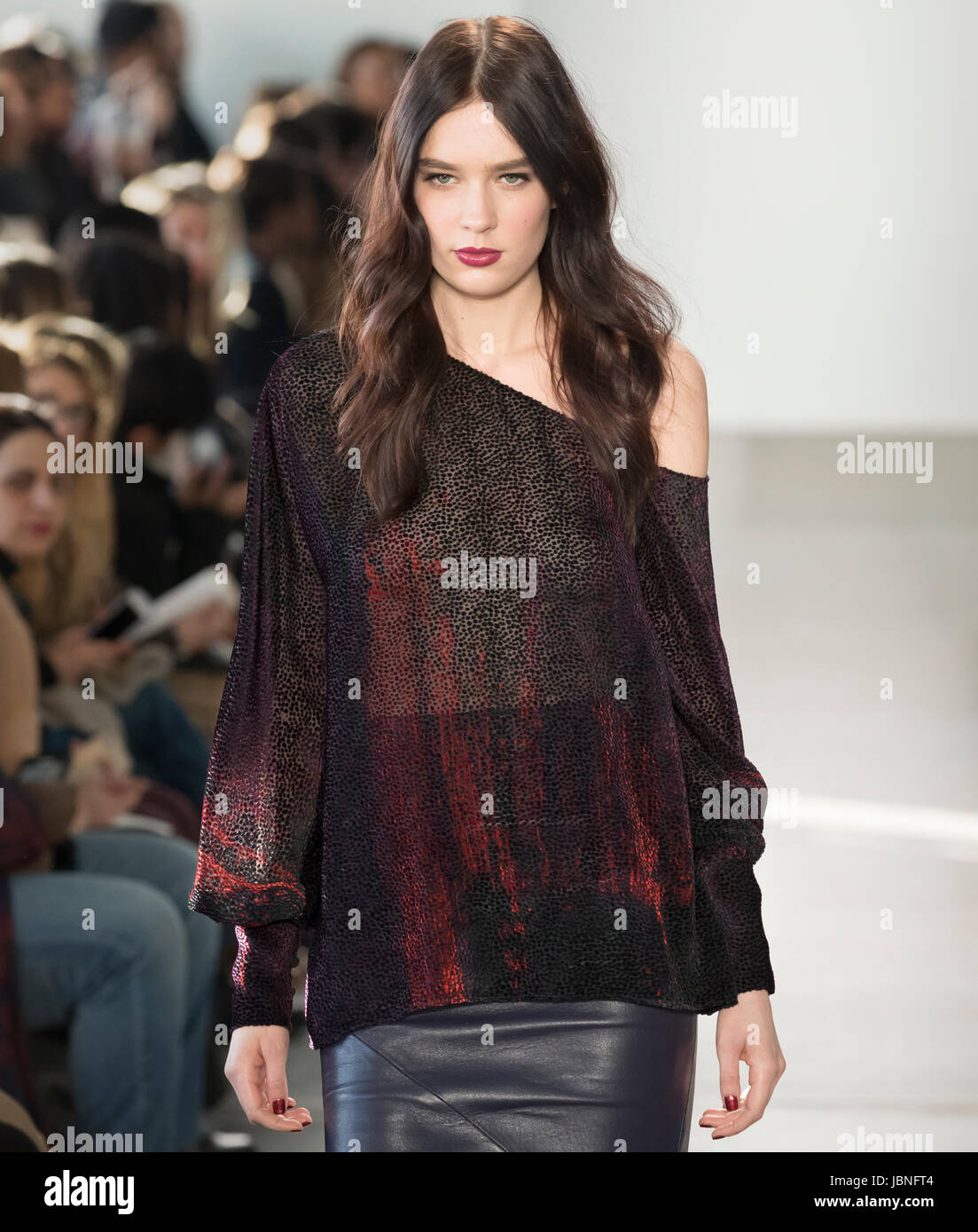 NEW YORK, NY - FEBRUARY 10, 2017: Alexandra Karpova walks the runway at ...