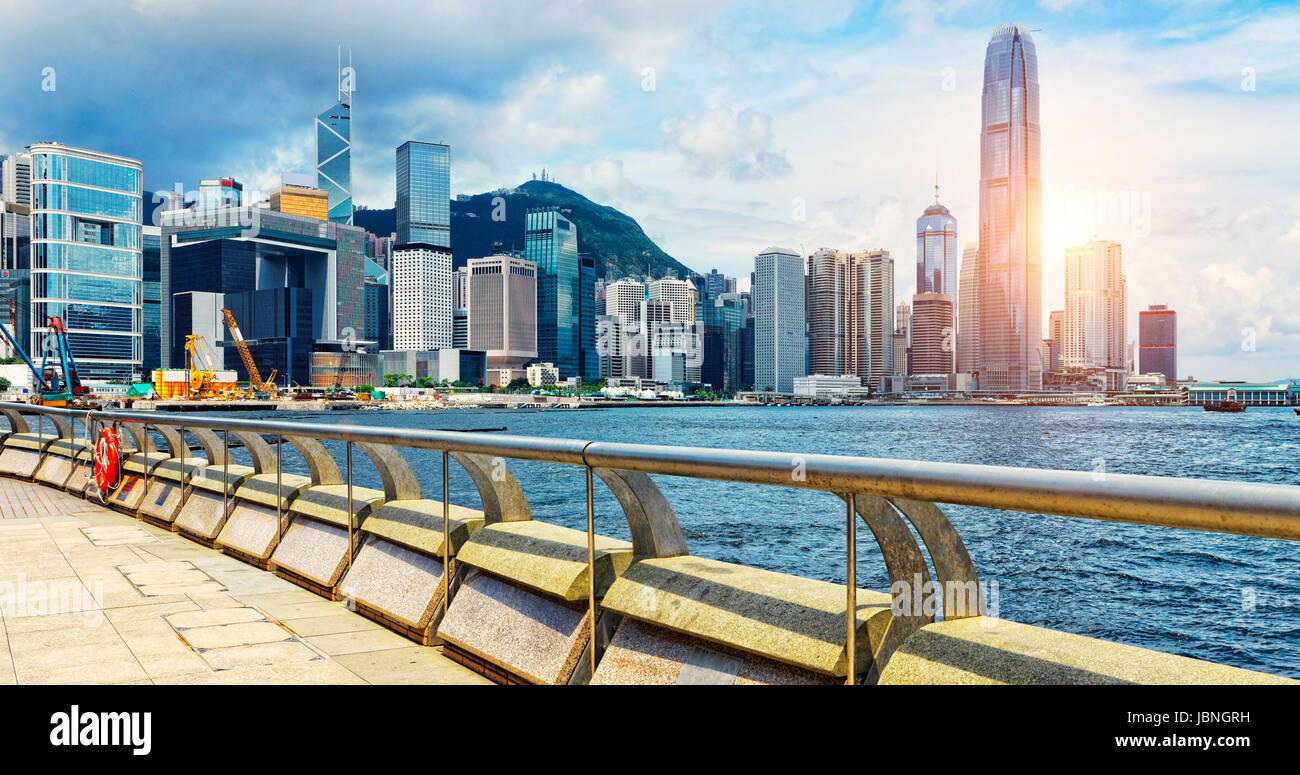 Hong Kong harbour , Wan Chai Waterfront Promenade Stock Photo - Alamy