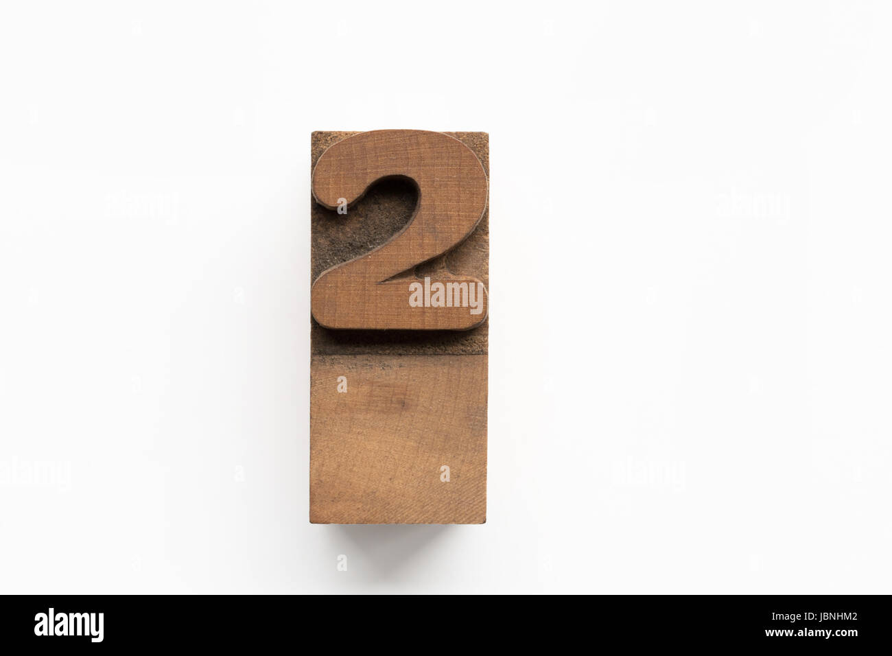 Old letterpress number two printing blocks isolated on a white ...