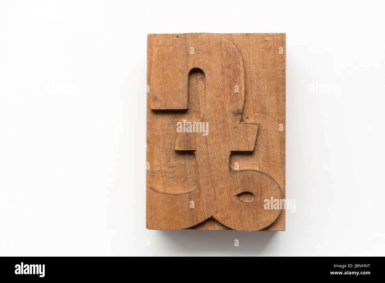 Old letterpress pound sign printing block isolated on a white ...