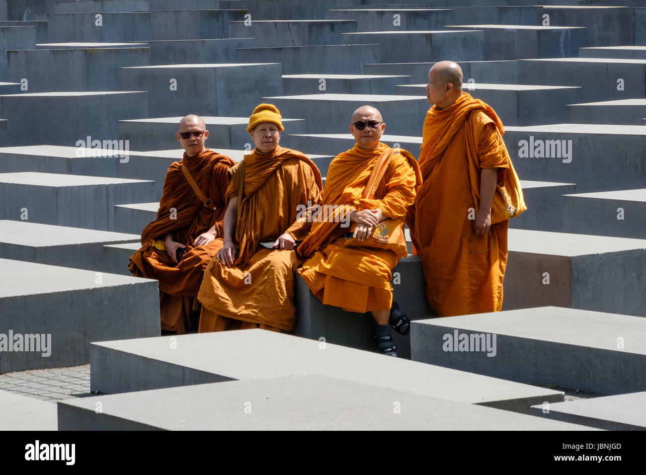 Berlin, Germany - june 9, 2017: Buddhist monks visiting the Memorial of ...