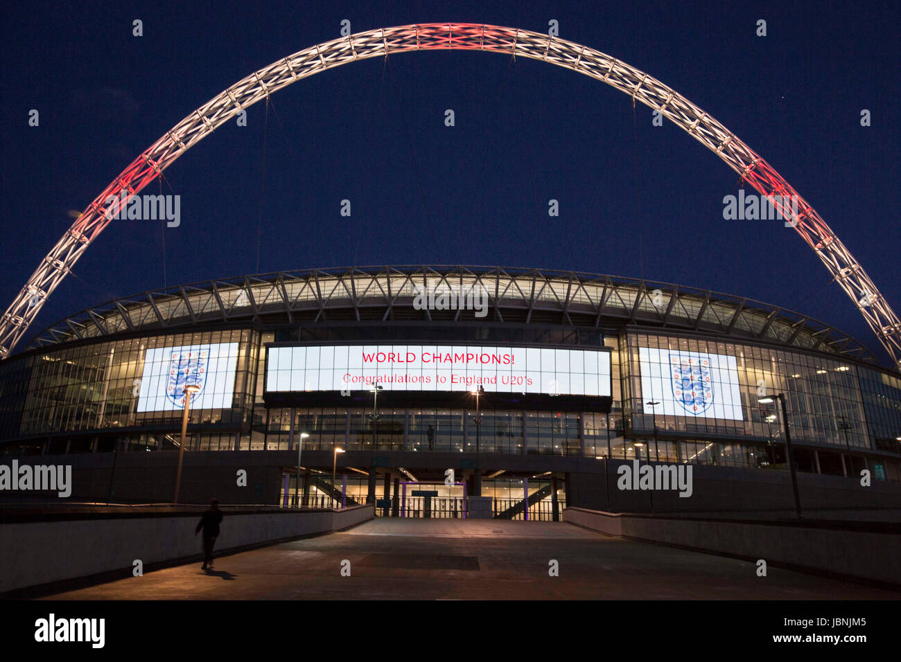 A sign at Wembley Stadium congratulating the England team on wining the ...