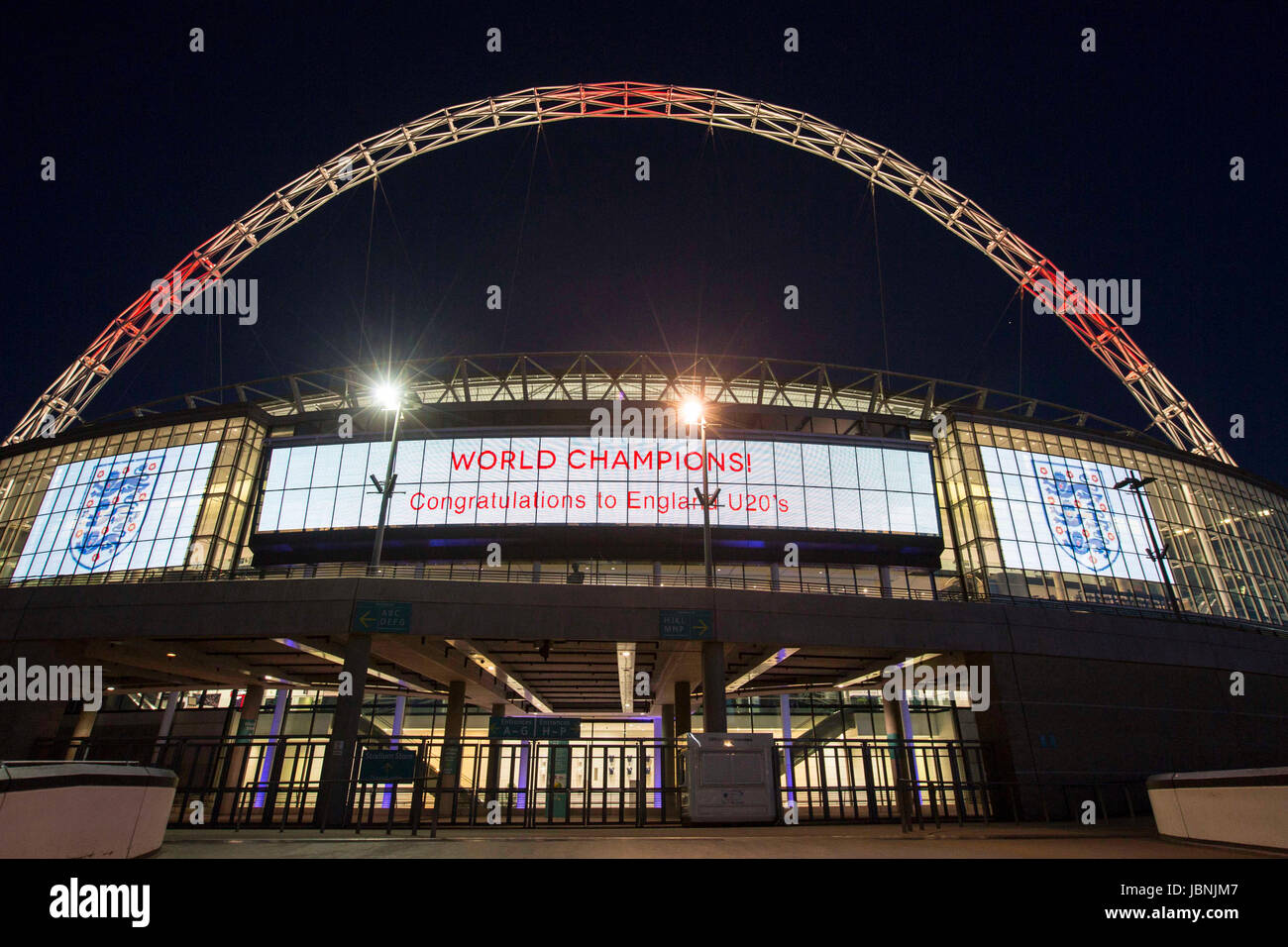 A sign at Wembley Stadium congratulating the England team on wining the ...