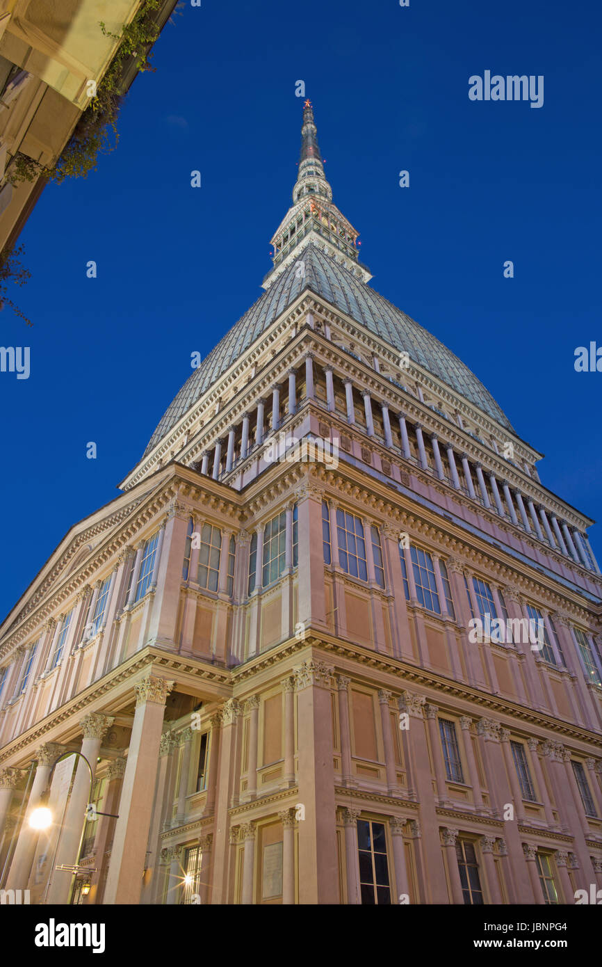 Turin - The Mole Antonelliana tower at dusk Stock Photo - Alamy