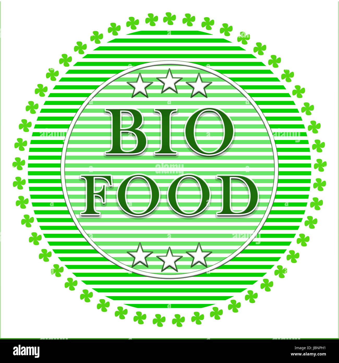 Green bio food label with leafs on a white background Stock Photo - Alamy