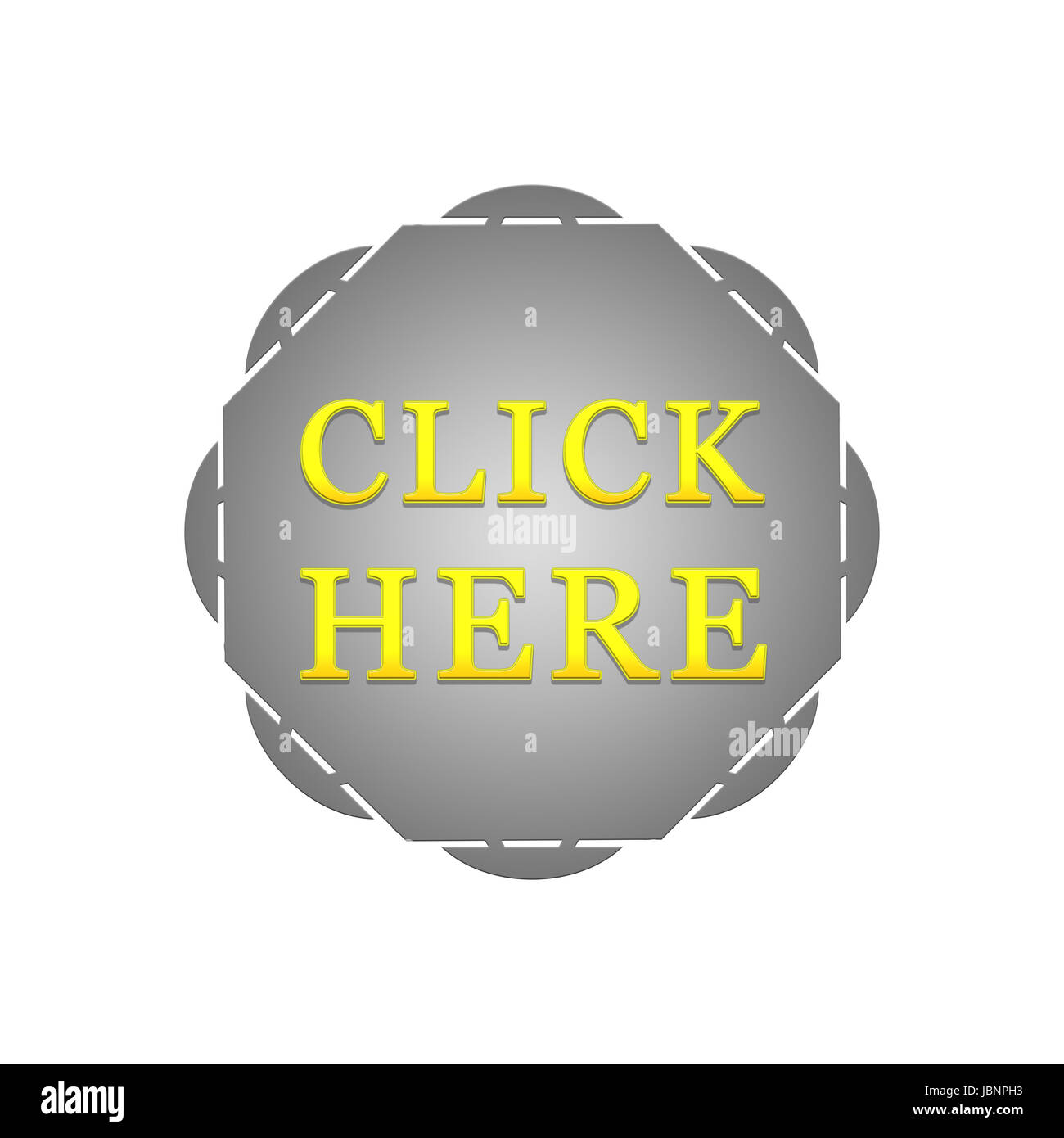 Grey button click here - octagon. Button shape Stock Photo - Alamy
