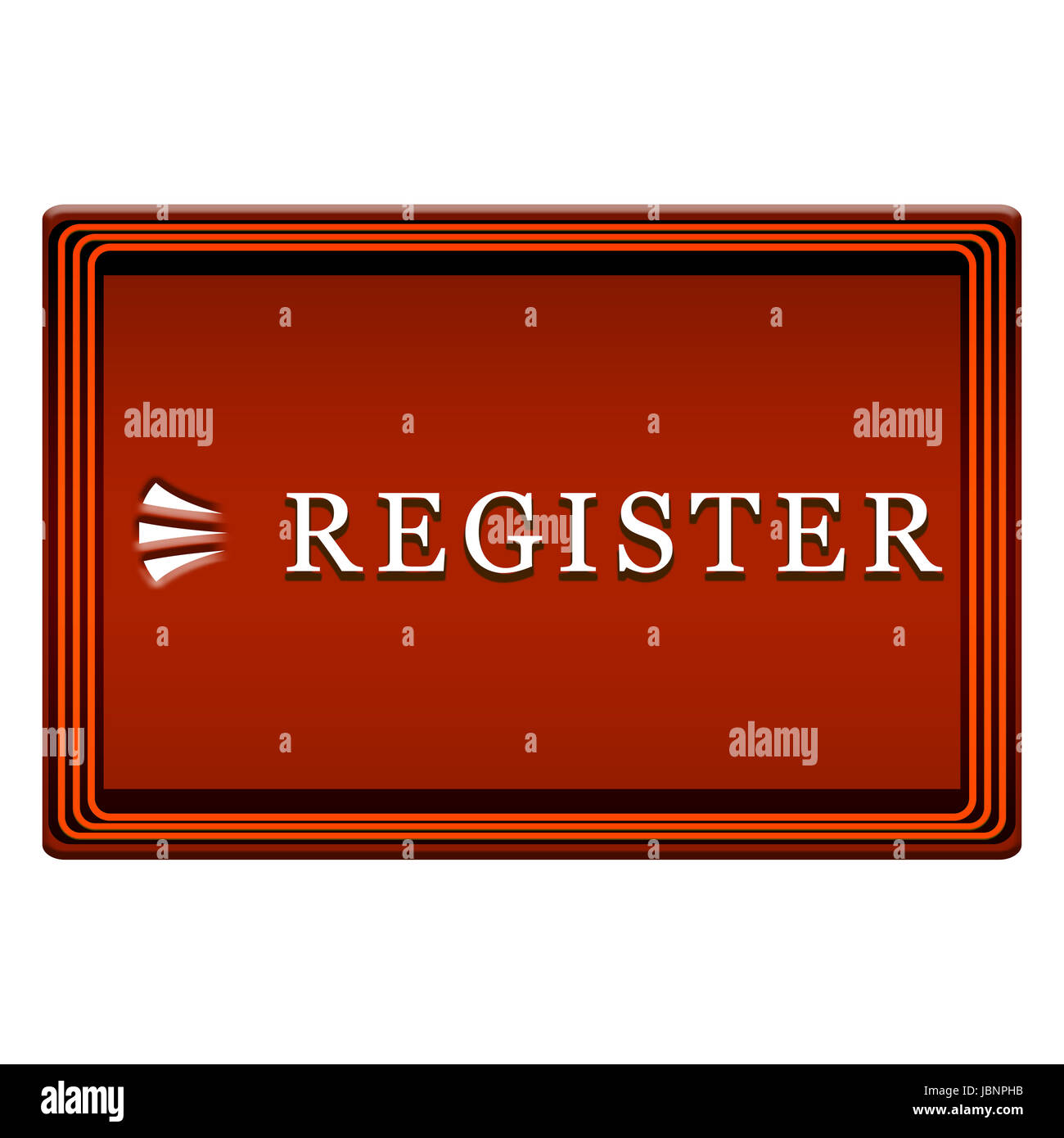 Big brown isolated register button with arrows Stock Photo - Alamy