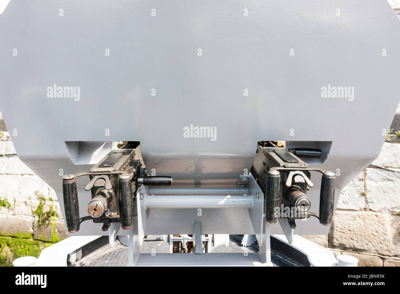 Triggers on twin Browning 50 cal. machine guns with shield. Turret on ...