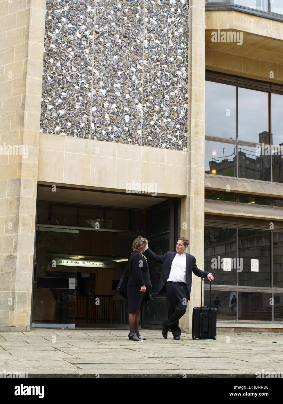 Solicitors speaking outside Winchester Law Courts, Hampshire, England ...
