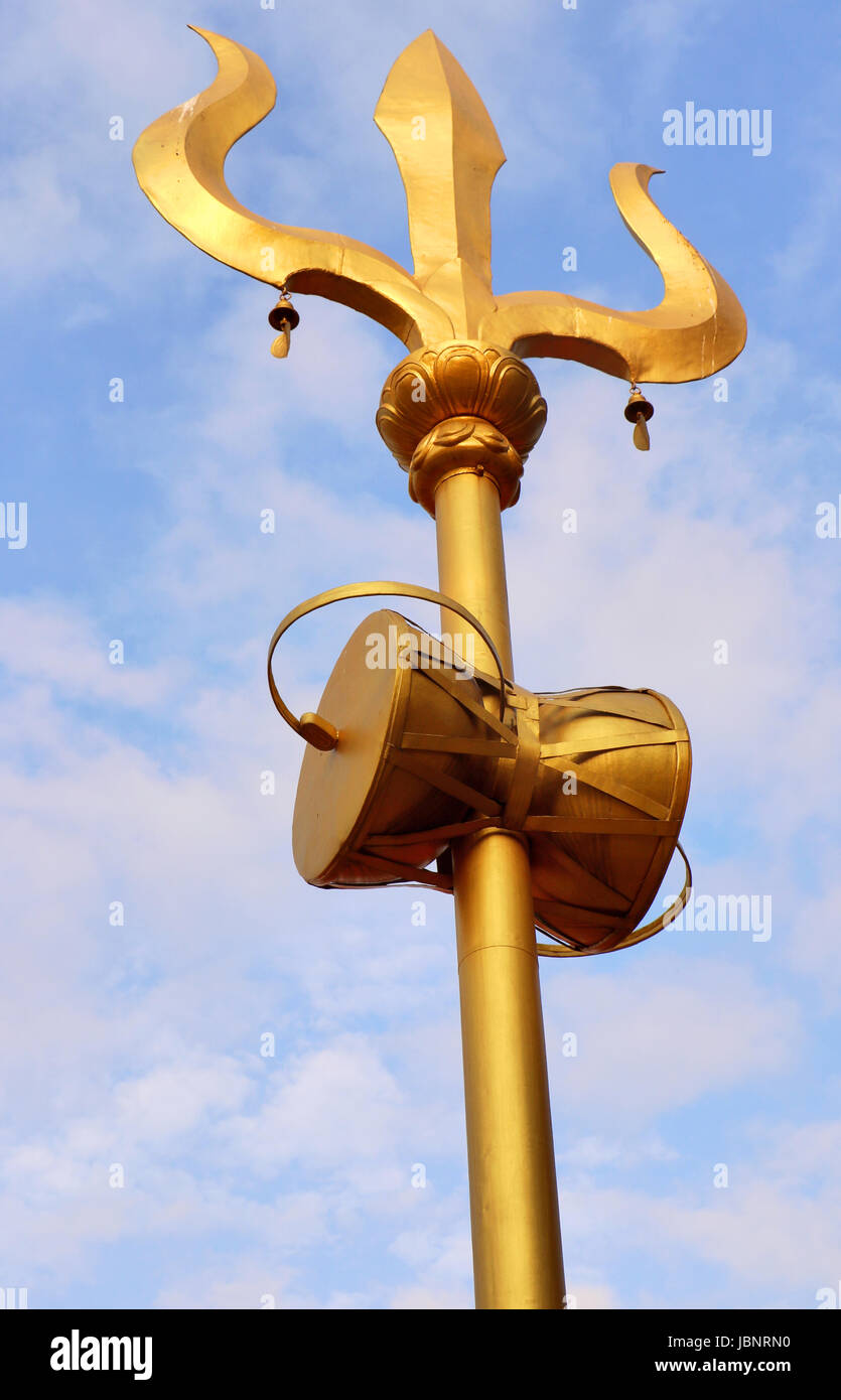 Lord Shiva’s Trident up in the open sky, symbol of the three universal ...