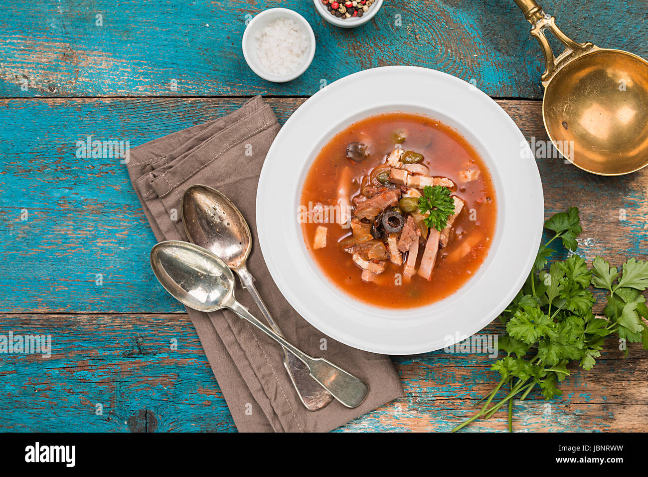 Soup with meat - solyanka Stock Photo - Alamy