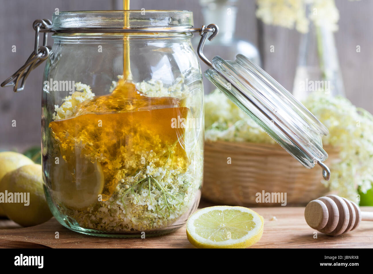 Preparation of a natural elder flower syrup from fresh elder flowers ...