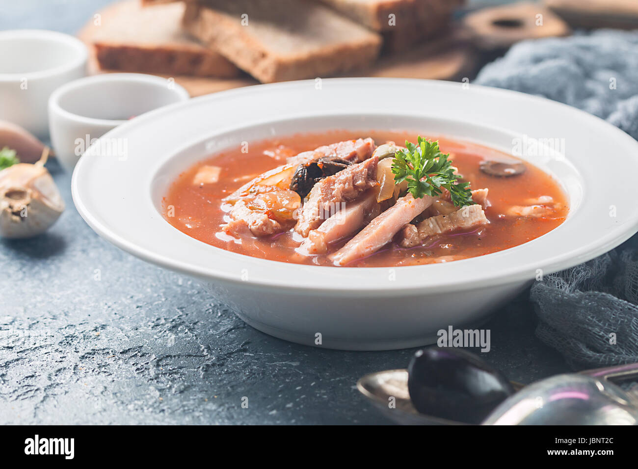 Soup with meat - solyanka Stock Photo - Alamy
