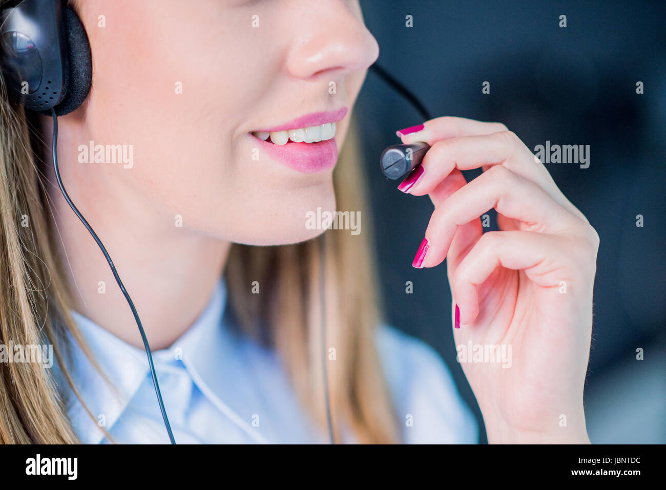 Woman customer service worker call center operator with phone headset, Beautiful young call ...
