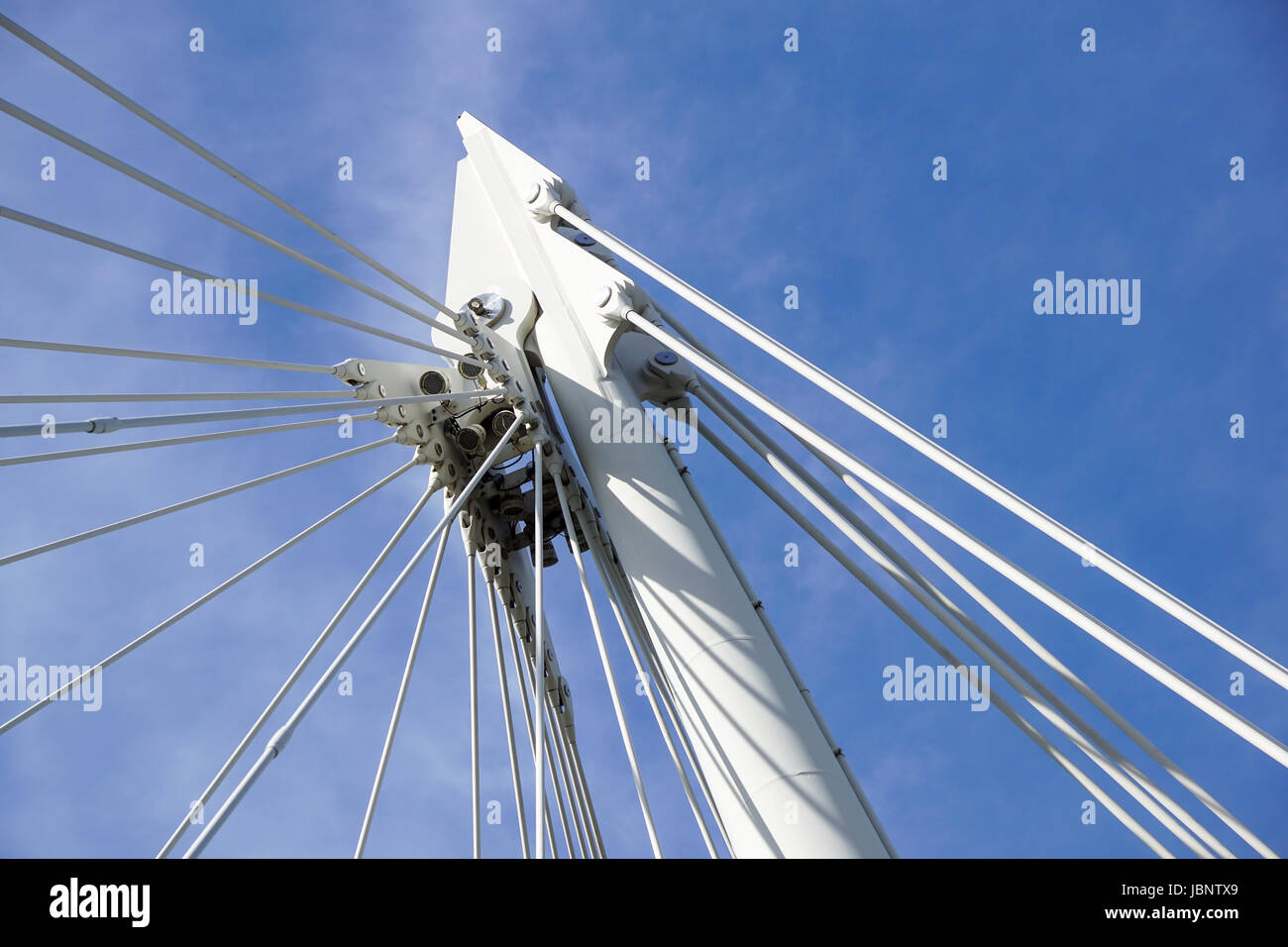 Cable stayed bridge . Supporting metal structure for safety Stock Photo ...