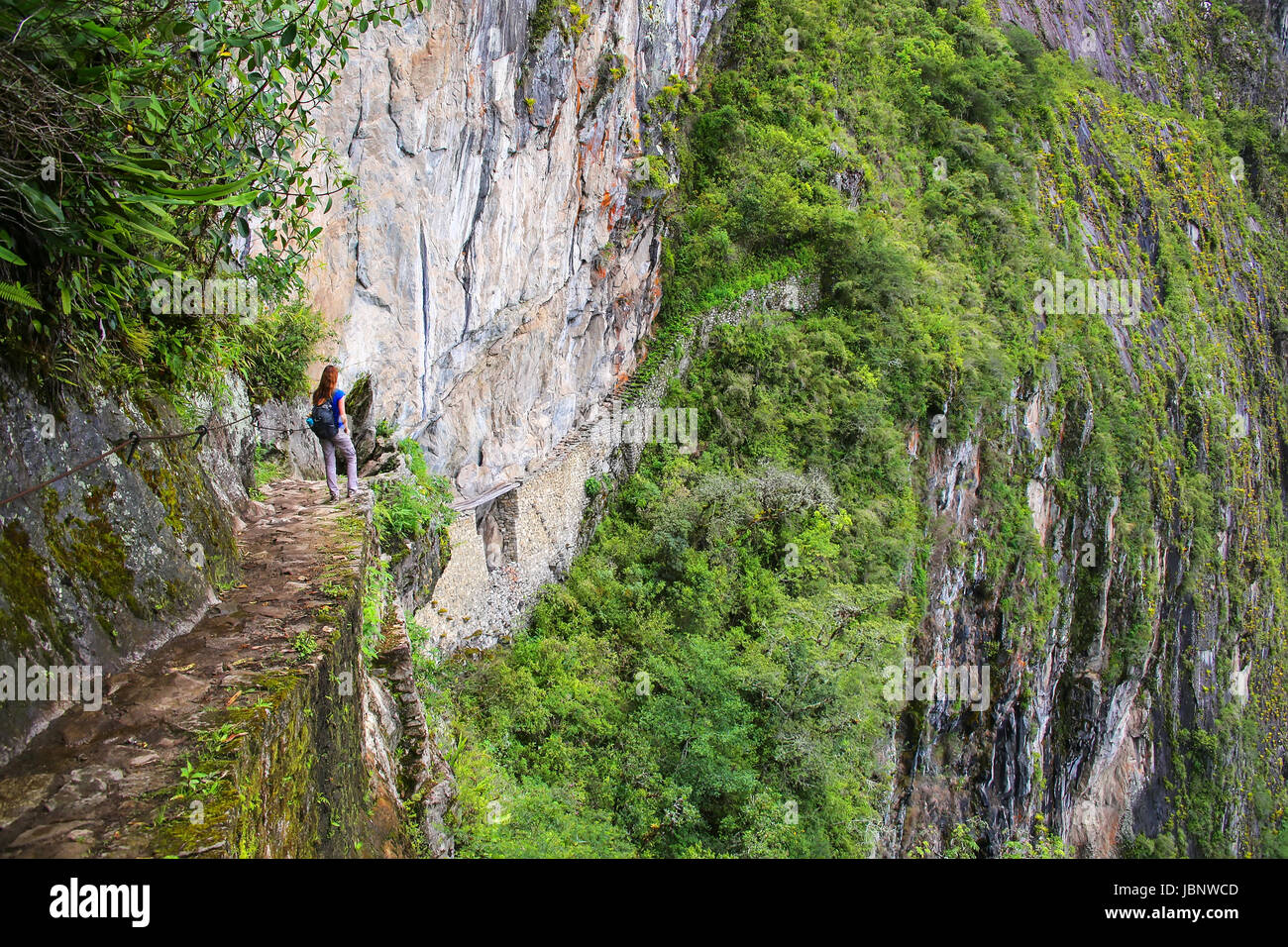 The Inca Bridge near Machu Picchu in Peru. This Bridge is a part of a ...