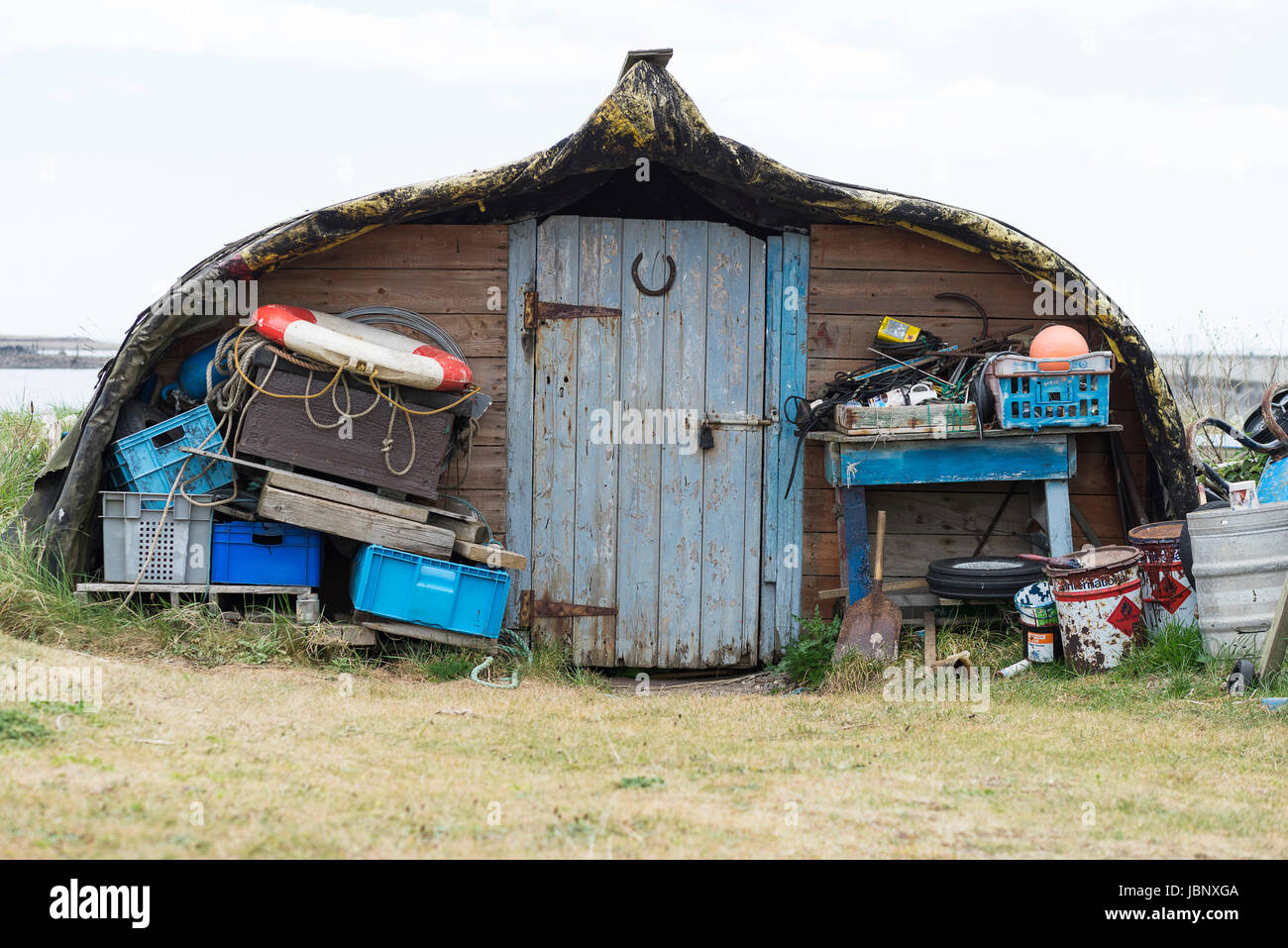Boat hut, Holy Island, Lindisfarne Stock Photo - Alamy