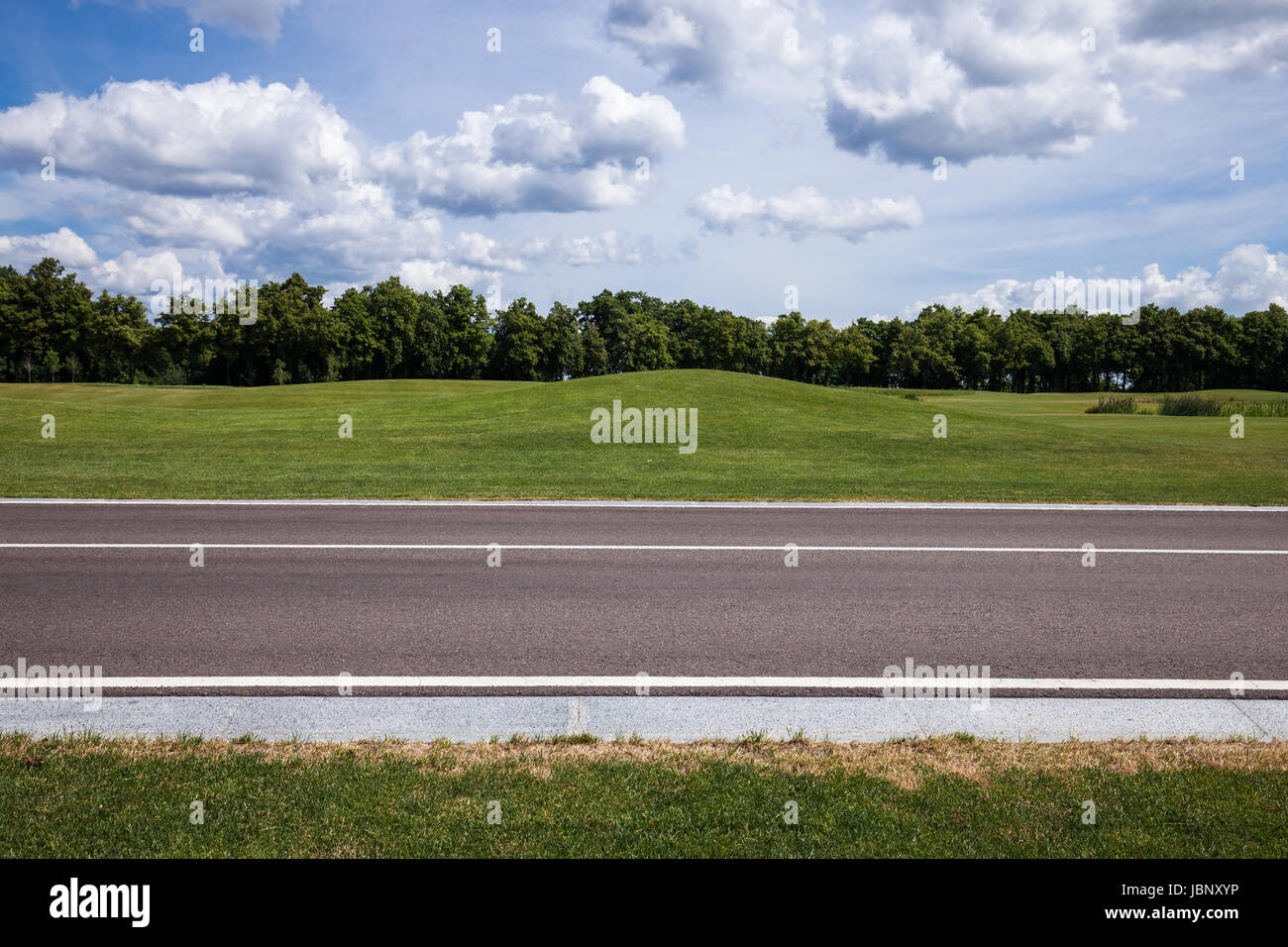 Park road and green grass lawn Stock Photo - Alamy