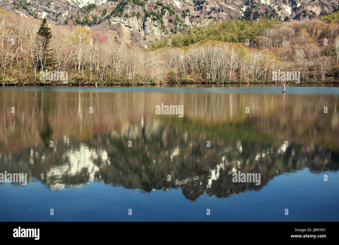 Kagame Ike lake (Mirror Lake) in the spring season with Togakushi ...