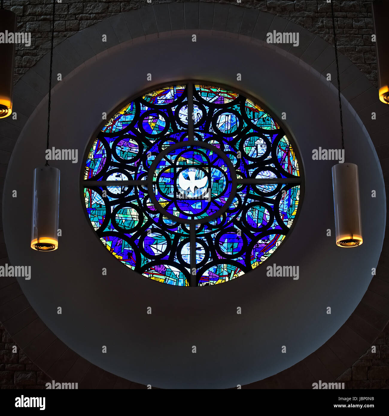 Stain Glass Round Window at a church in West Houston TX Stock Photo - Alamy