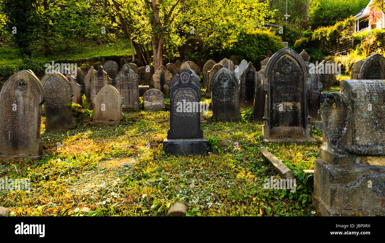 A graveyard on the valley side above Hebden Bridge, Calderdale, West ...