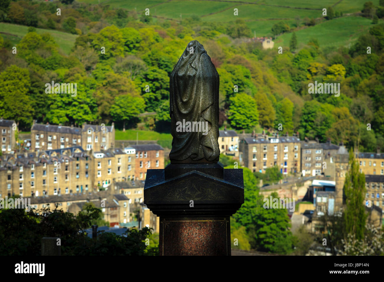 A graveyard on the valley side above Hebden Bridge, Calderdale, West ...
