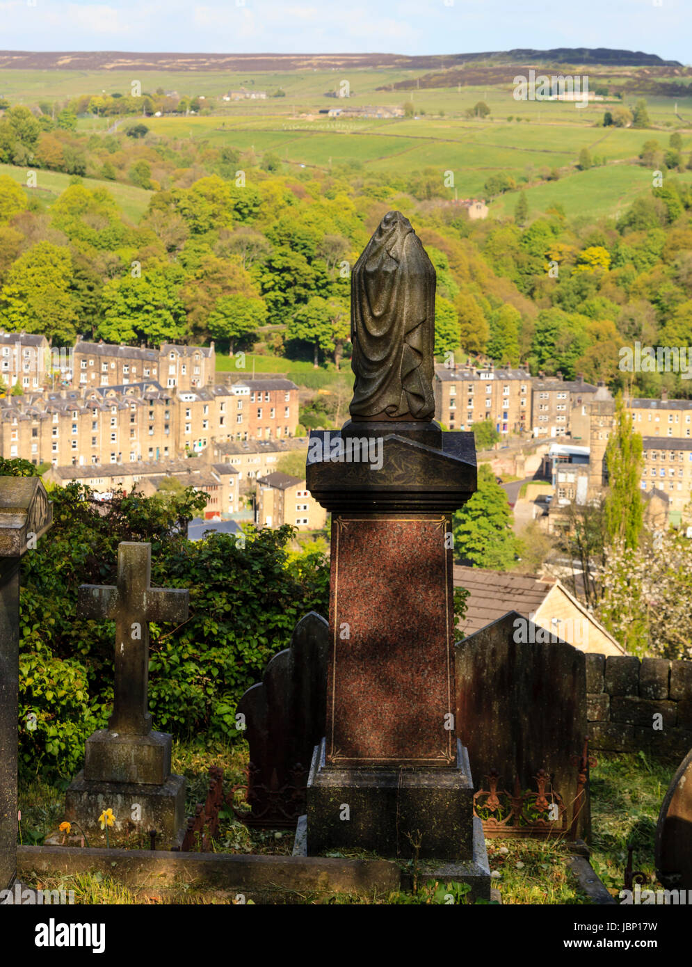 A graveyard on the valley side above Hebden Bridge, Calderdale, West ...