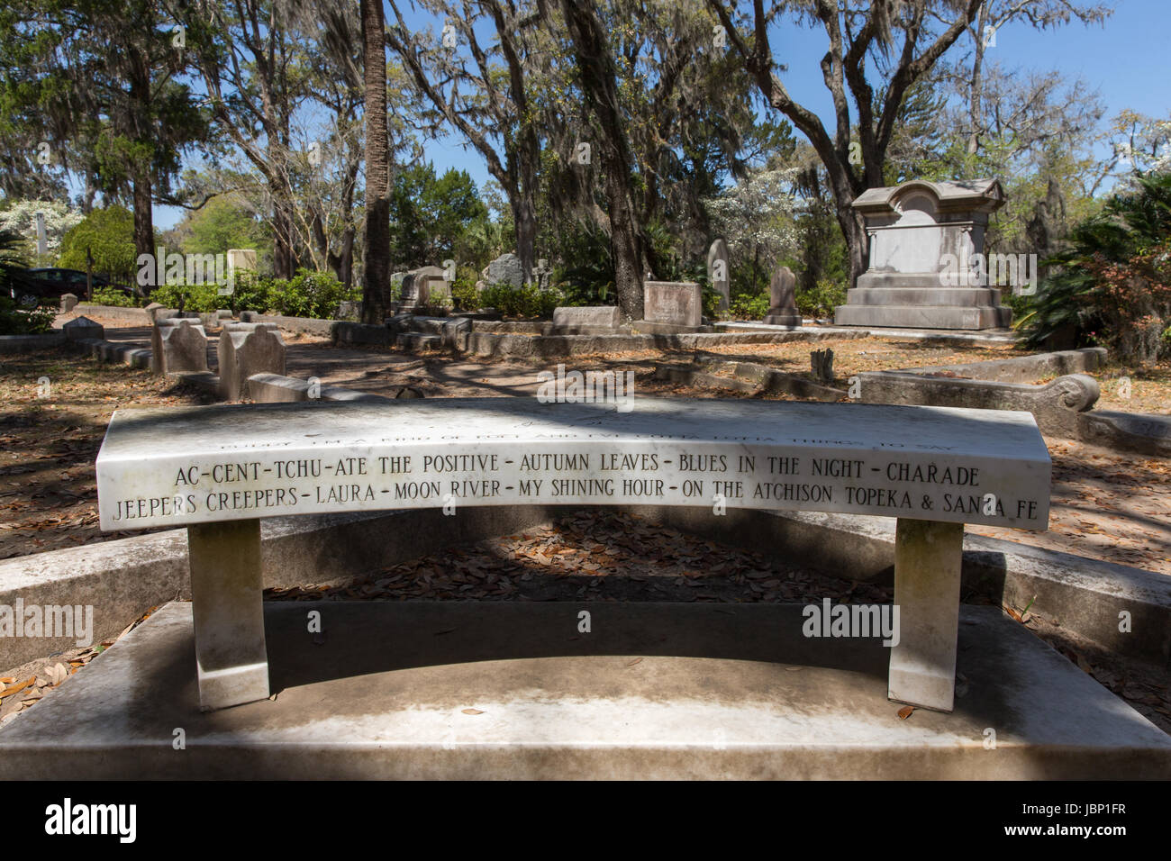 Savannah, GA - March 28, 2017: Memorial bench at Johnny Mercer ...