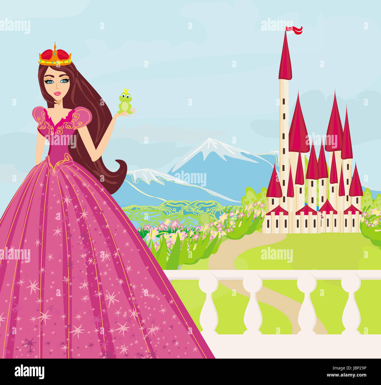 Beautiful young princess holding a big frog Stock Photo - Alamy