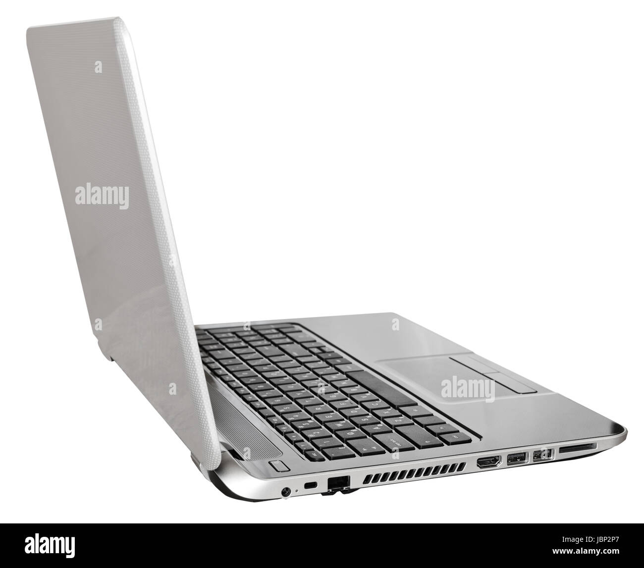 side view of open laptop isolated on white background Stock Photo - Alamy
