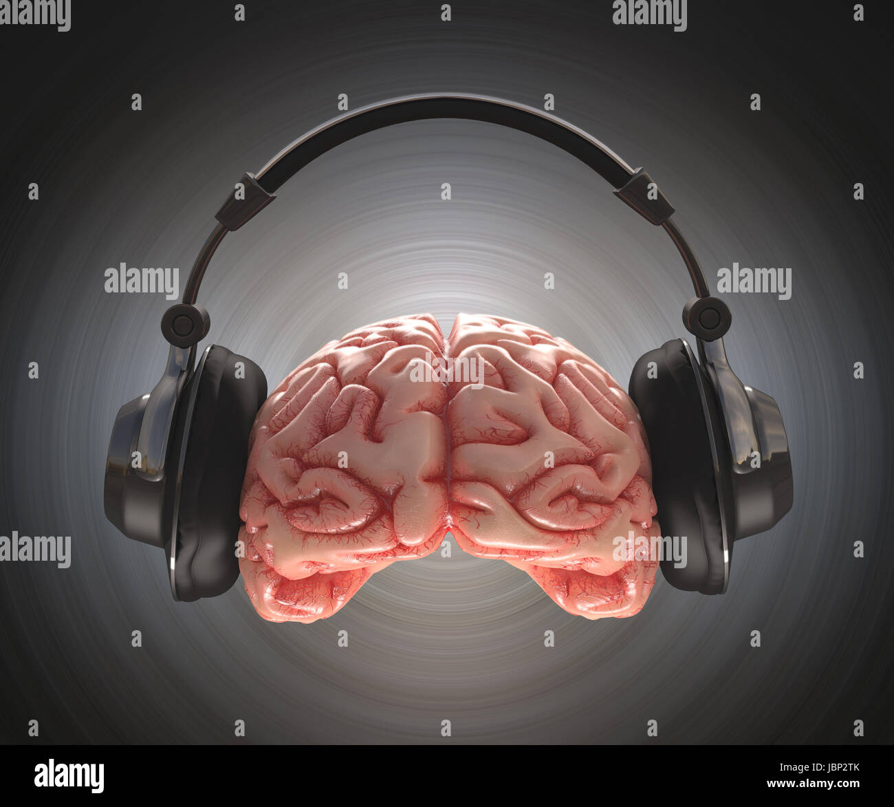 Human brain recording information with headphones Stock Photo - Alamy