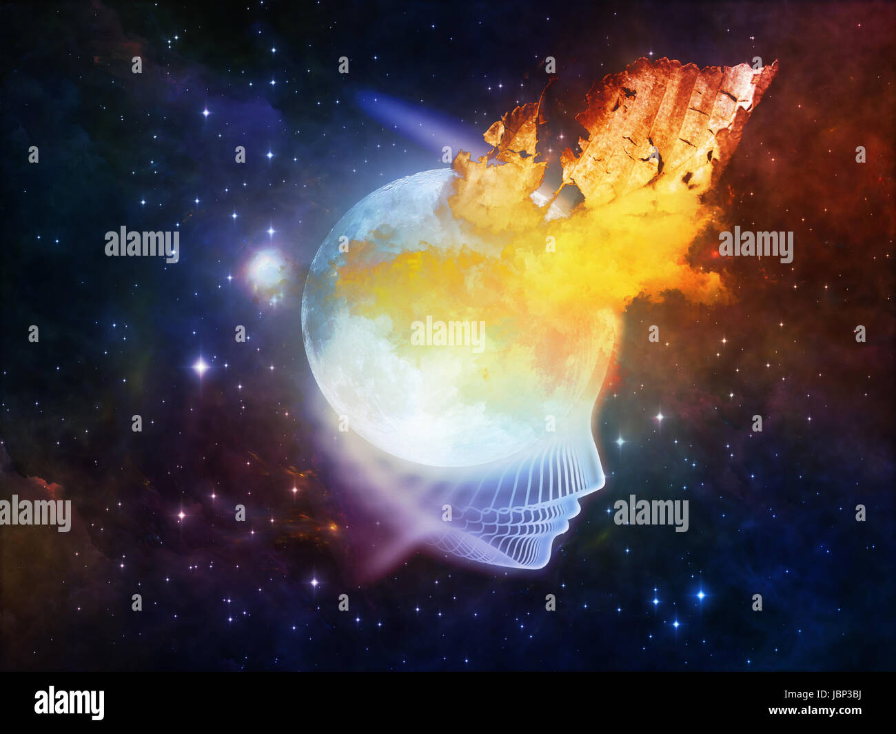 Inner Moon series. Abstract design made of moon, human profile and ...