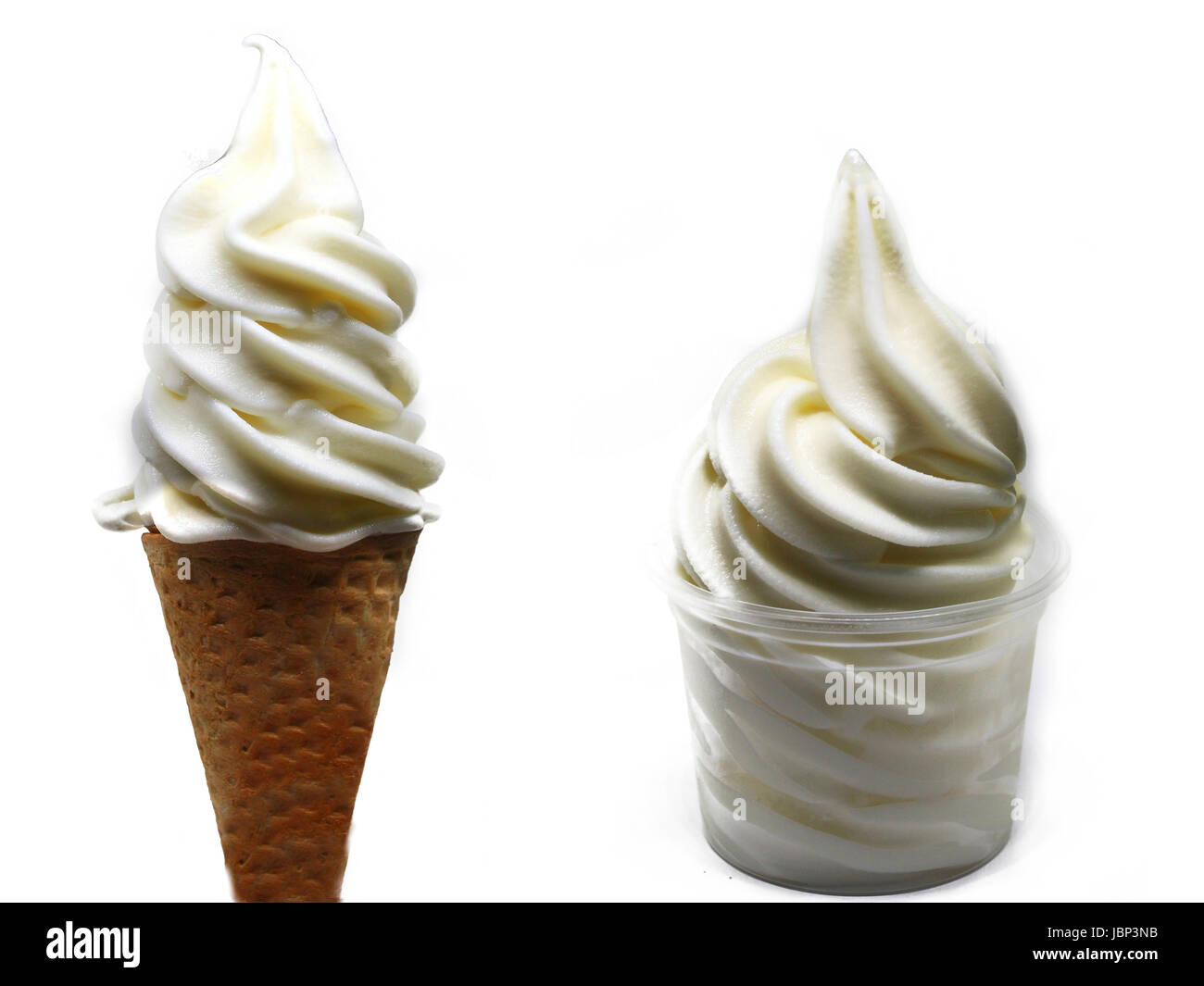 Milk soft serve ice cream in a cone and a cup Stock Photo - Alamy