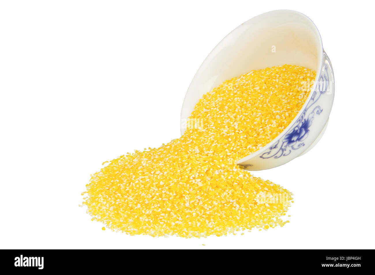 close up corn grit with china bowl isolated on white background Stock ...