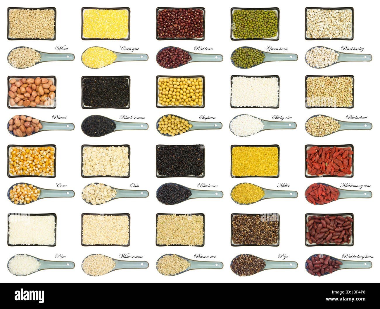 collection of 20 different kinds of grain isolated on white background ...