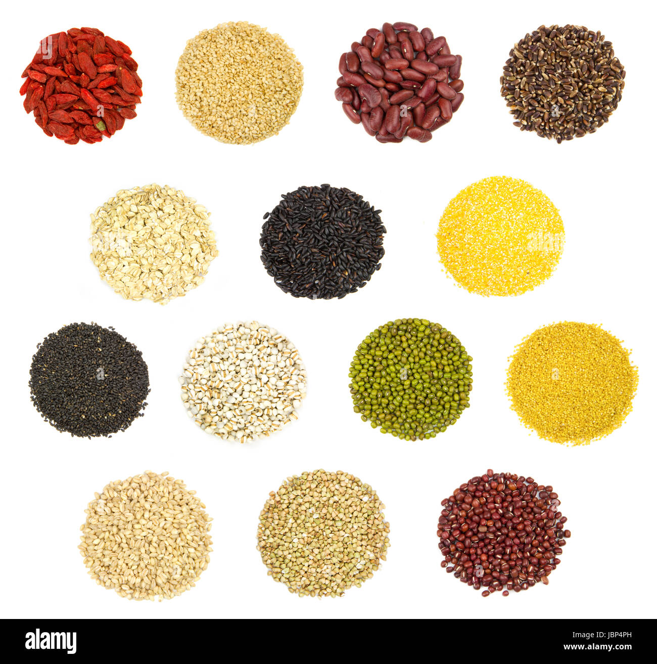 collection of 15 different kinds of grain isolated on white background ...