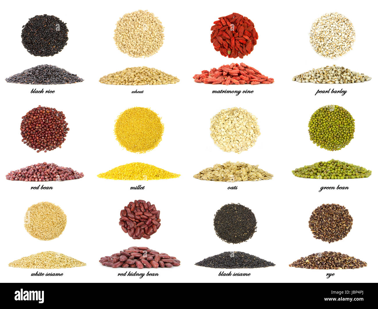 collection of 12 different kinds of grain isolated on white background ...