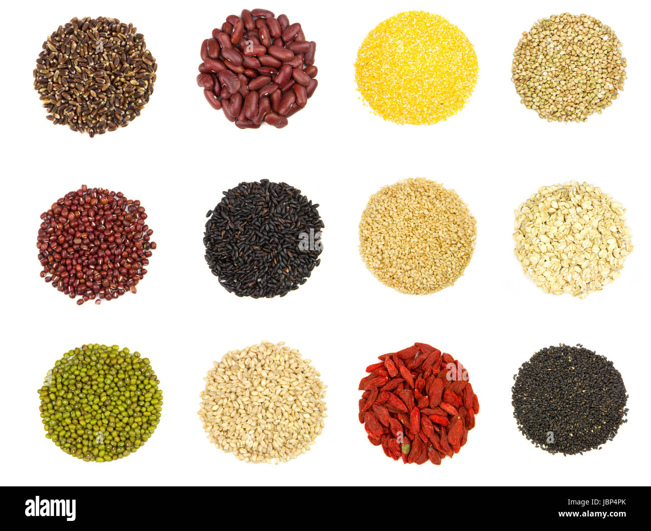 collection of 12 different kinds of grain isolated on white background ...