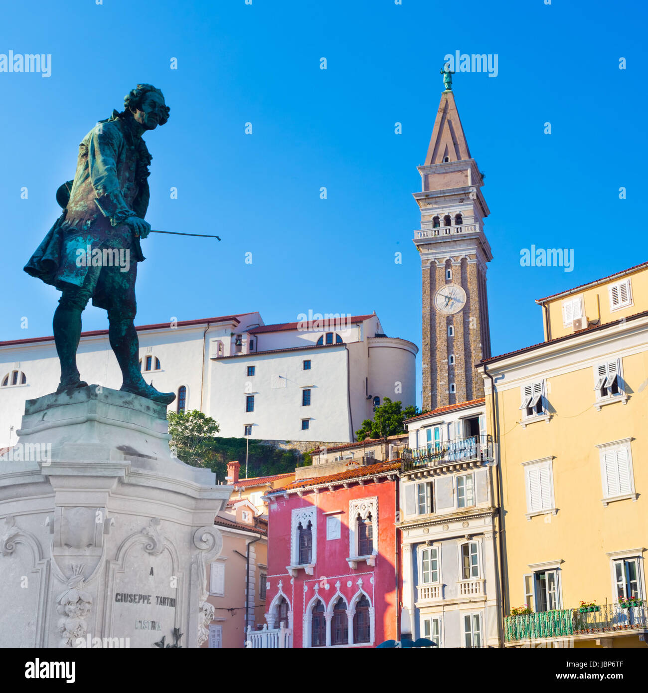 The Tartini Square is the largest and main square in the town of Piran ...