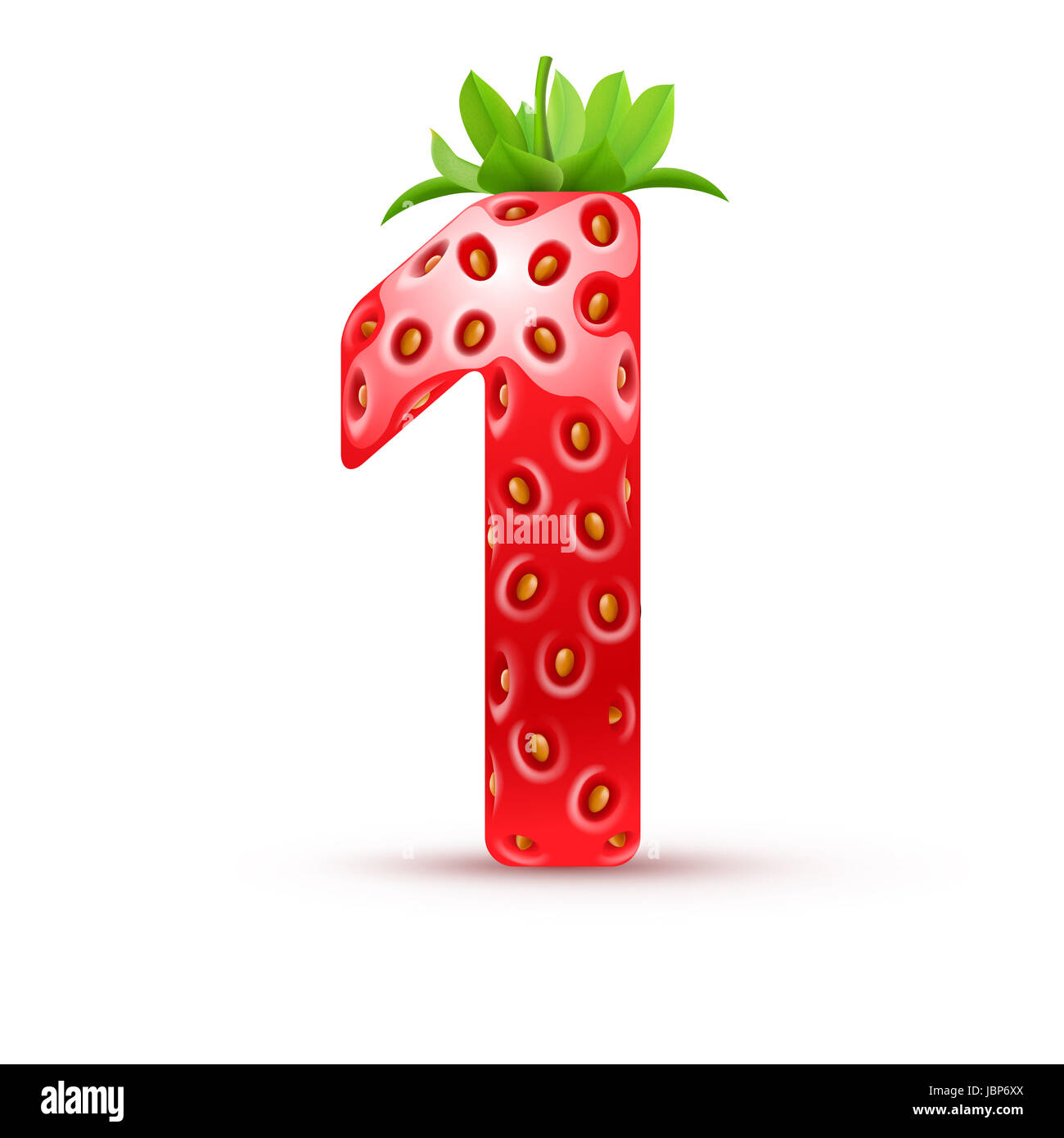 One number in strawberry style with green leaves Stock Photo - Alamy
